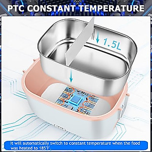 CTSZOOM Electric Lunch Box - 80W Heated Lunch Box 1.5L 4 in1 Portable Food Warmer with Detachable Dividers for Car/Truck/Office 12V/24V/110V, Leakproof Lunch Heater (Chambray)