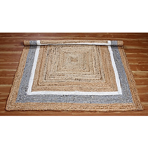 CASAVANI Heavy Material Hand Braided Jute Rug 8 Square Area Rug Kilim Rug Natural Jute Rug Beige Multi Hand Woven Rug Flatweave Rug Indoor Outdoor Rugs for Dining Room Custom Mat Hall Room