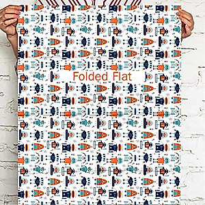 MAYPLUSS Wrapping Paper Sheet Set- Folded Flat - Pull Bows $ Gift Tags & Stickers - 6 Different Robot Design (45.2 sq. ft.ttl.) - 27.5 inch X 39.4 inch Per Sheet