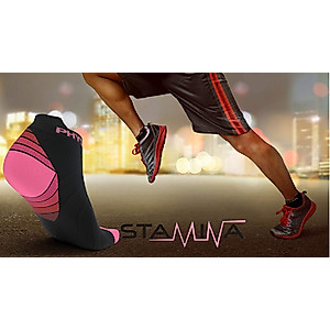 Physix Gear Sport Low Cut Socks Men & Women - Ankle Compression Running Socks (2Pair Blk-Pnk S/M)