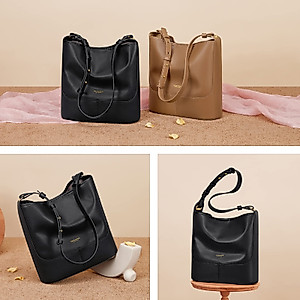 Cnoles Tote Bags Genuine Leather Hobo Shoulder Satchel Crossbody Bag Purses And Handbag for Women Ladies Top Handle Purse Black