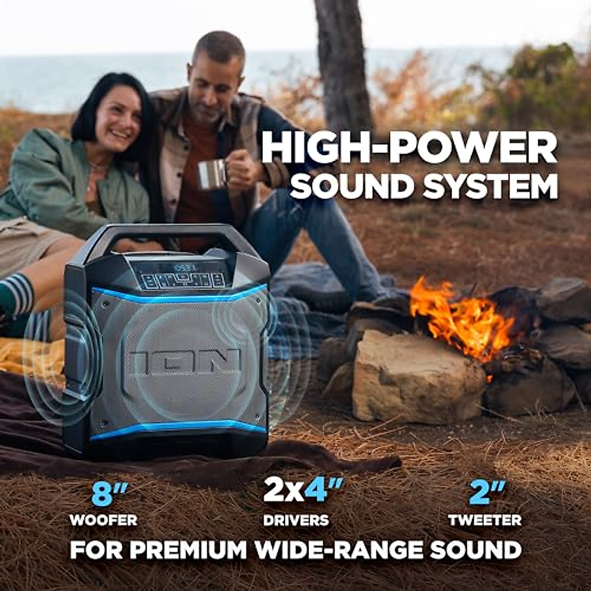 ION Block Rocker - Portable Bluetooth Outdoor Party Speaker with Karaoke Microphone, Battery, 4 Speakers, Radio, USB Port, App, Water-Resistant, 120W