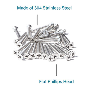IMScrews 25pcs #8 x 1-1/2" (38mm) Stainless Flat Head Phillips Wood Screws 18-8 (304) Stainless Steel Countersunk Self Tapping Screws