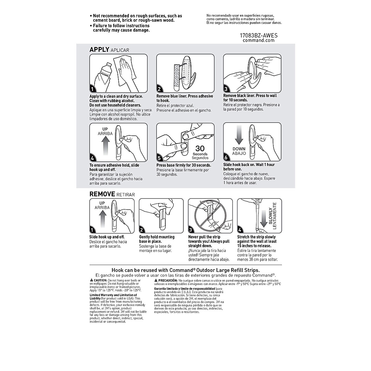 Command Outdoor Large Hooks, Bronze, Holds up to 5 lbs, 3-Hooks, 4-Strips, Decorate Damage-Free