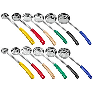 OCS Parts Pro Series 12-Piece Perforated and Solid Portion Spoons | Stainless Steel Color Coded Dishwasher Safe Kitchen Multipurpose Portion and Serving Spoons for Home and Commercial Kitchens