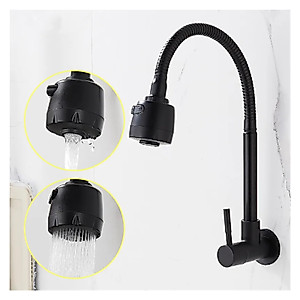 JFUDJKLI Single Cold Water Kitchen Faucet SUS304 Stainless Steel Wall-Mounted 360° Rotating Single Handle washbasin Faucet (Color : Matte Black B)