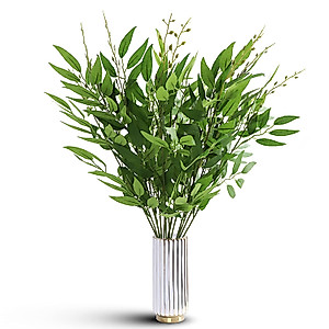 3 Pcs Fake Plants Decor Willow Branches - SAOCOOL 22 Inch Artificial Plants Willow Leaves, Home Indoor Faux Plants for Window, Dining Table, Bathroom, Bedroom and Wall Greenery Decoration (Green)