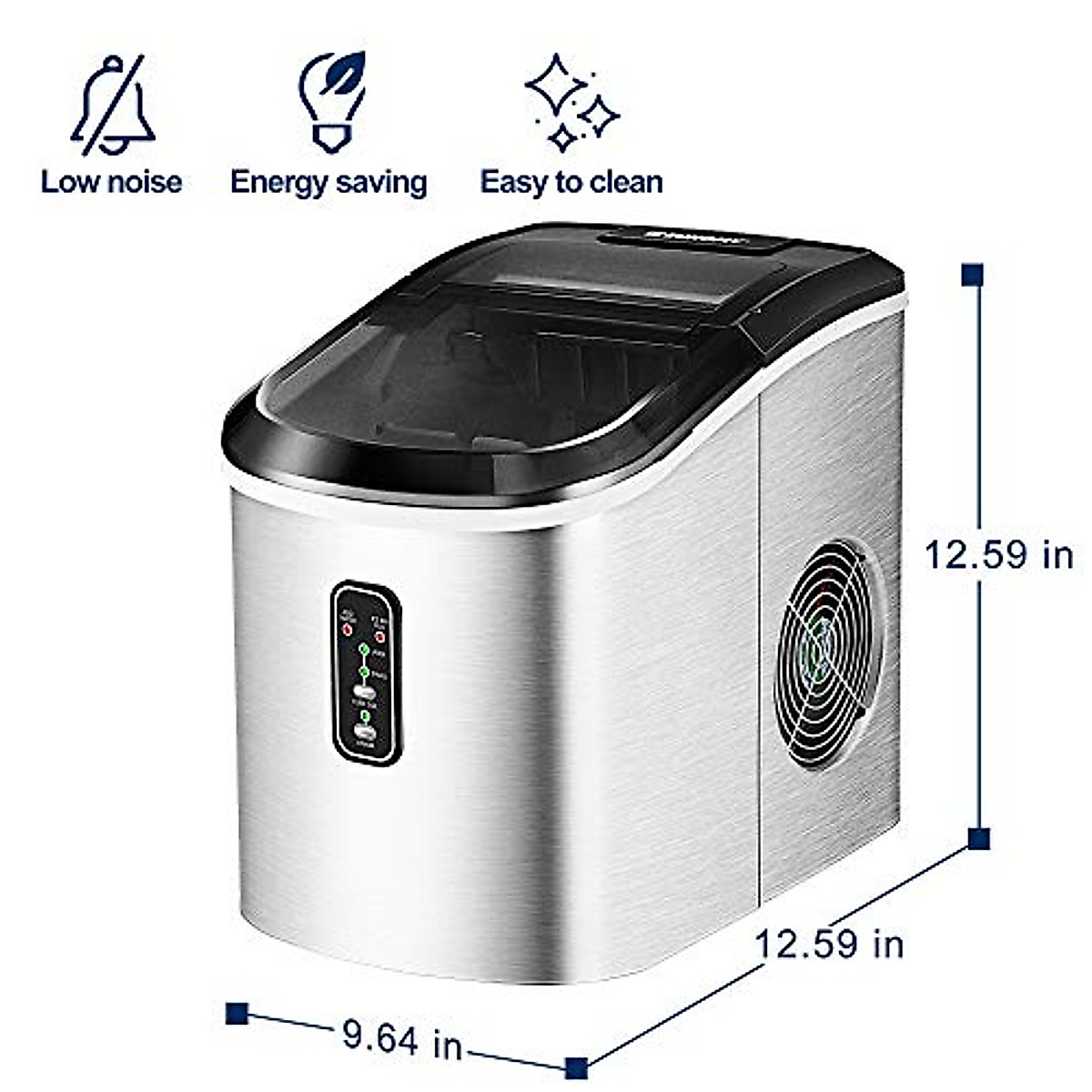 EUHOMY Ice Maker Machine Countertop, 26 lbs in 24 Hours, 9 Cubes Ready in 8 Mins, Electric ice Maker and Compact Potable ice Maker with Ice Scoop and Basket. Perfect for Home/Kitchen/Office.(Sliver)