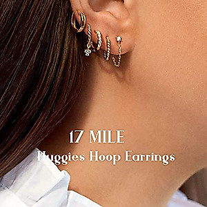 6Pair Small Gold Huggie Hoop Earrings for Women,14K Gold Plated Earring Set, Huggies Earrings, Cartilage Hoop Earring, Trendy Dainty Tiny Cubic Zirconia Beaded Chain Twisted Earrings Packs (Gold Color-A)