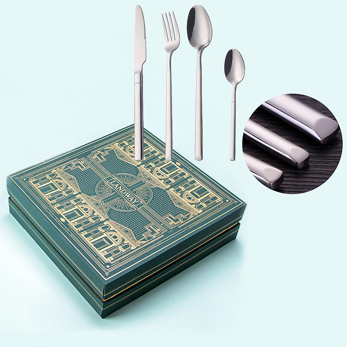 Thomaso 32-piece Unique Wave Flatware Set,1810 Stainless Steel Flatware Service for 8, Cutlery Set with Streamlined Handle Mirror Finished,Silver Spoons and Forks Set, Dishwasher Safe