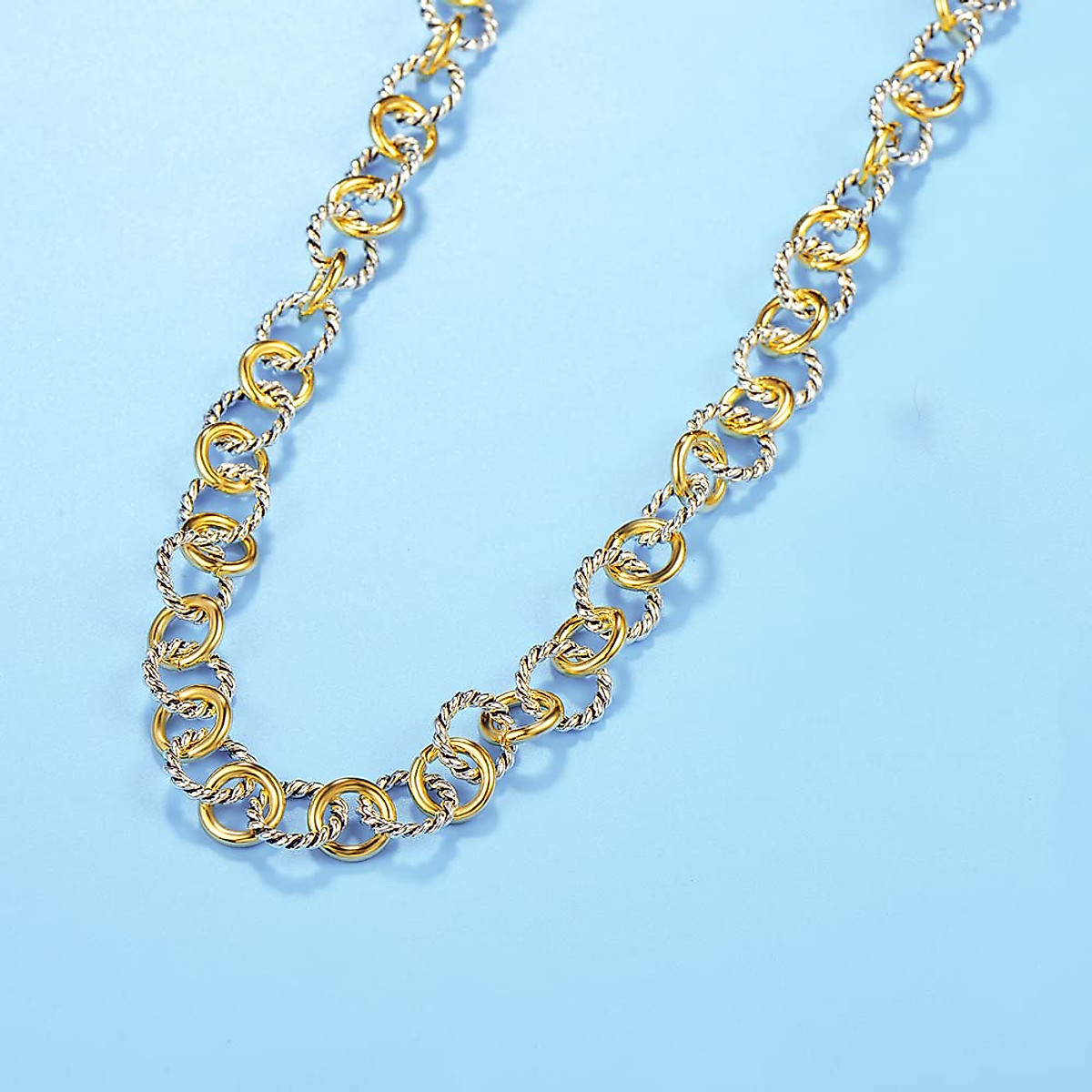 UNY JEWEL Jewelry Style Trendy Elegant Vintage Retro Unique Fashion style 2 Tone Twisted Wire Link Women Long Necklace 76 CM Christmas Gift (Two Tone)