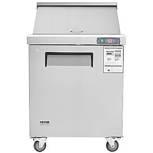VEVOR 28" Commercial Refrigerator Sandwich & Salad Prep Table, 7.4 Cu. Ft Stainless Steel Refrigerated Food Prep Station with 12 Pans, Cut Board, Frost Free Refrigerator with Lock for Restaurant