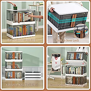 Storage Cabinet - Room Organizer, Plastic Shelves Organizer, Storage Bins with Lids, Collapsible Outdoor Storage Box, 19 Gal Office Organization, Stackable Bookshelf, 4 Pack Cube Storage Organizer