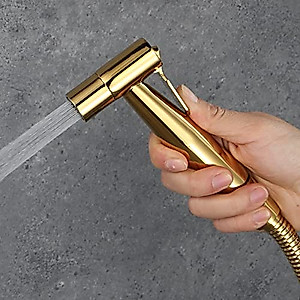 MAKEJ Toilet Bidet Sprayer Douche Kit Gold Hand Held Shower Faucet Stainless Steel Copper Valve Set(E)