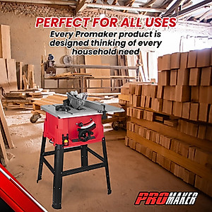 PROMAKER Table Saw, 10-inch 15.5-Amp 5000RPM 1800W, Benchtop Table Saw, from 0-45º up to 0º-90º Bevel cut. Table saw 10 inch with metal stand for woodworking including a Saw Blade. PRO-SB1800