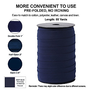 Bias Tape Double Fold 1 inch, Double Fold Bias Binding Tape 55 Yards (Navy Blue) and 4 Pieces Sewing Fabric Chalks for Crafts, Sewing, Seaming, Hemming, Piping, Quilting.