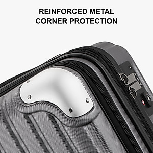 LEVEL8 Grace Carry On Luggage, 20 Inch Expandable Hardside Suitcase, Abs+Pc Harshell Spinner Luggage with Tsa Lock, Spinner Wheels, Grey, 20 Inch Carry-On