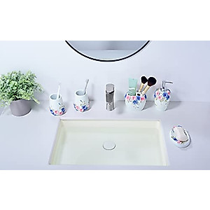 Ximlike Floral Bathroom Accessories Set Light Green, 5-Piece Resin Bathroom Completes Set Flower Pattern, Toothbrush Holder, Soap Dispenser, Tumbler, Soap Dish, Bathroom Vanity Organizer Decor Sets