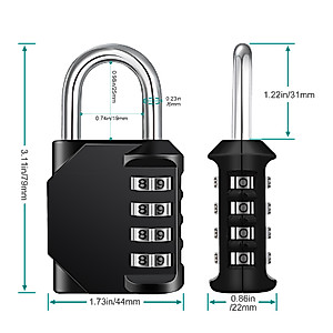 ZHEGE Lock, 4 Digit Combination Padlock Outdoor, School Lock, Gym Lock and Black Lock