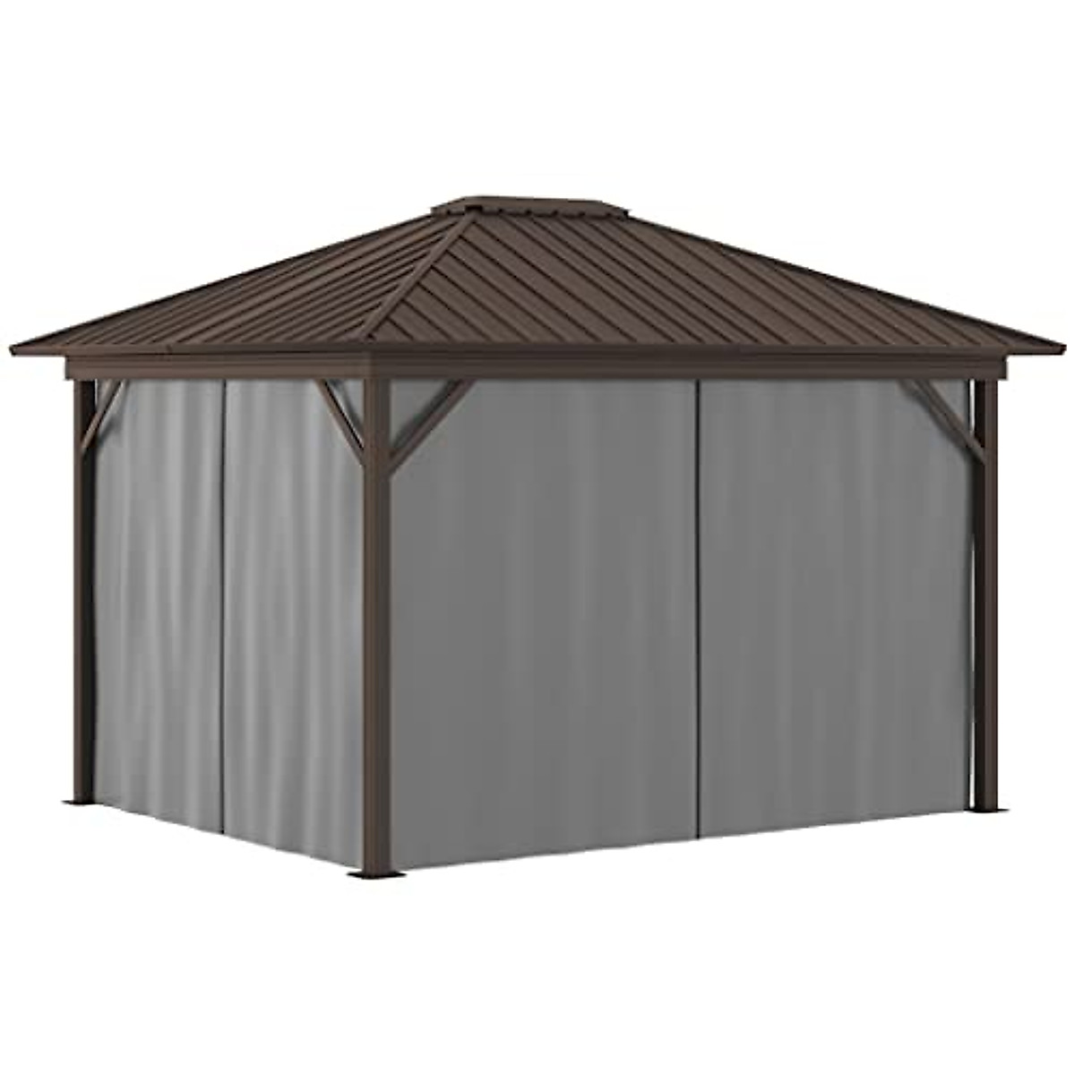 LJMXE 10' X 12' Outdoor Hardtop Gazebo with Aluminum Frame, Metal Roof Gazebo Canopy with Curtains and Netting