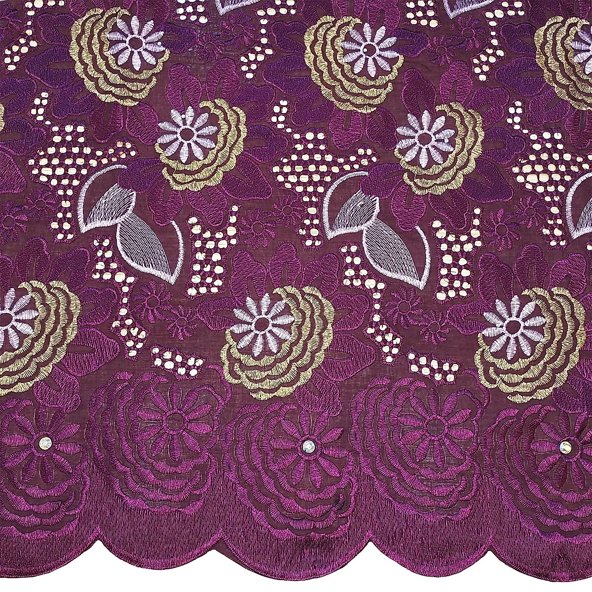 Bestway Lace African Lace Fabric 5 Yards Floral Voile Rhinestones Embroidery for Nigerian Wedding Party Dress Material (Magenta)