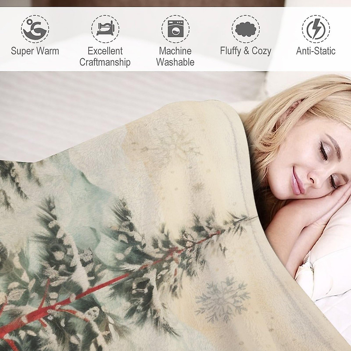 Blanket Wintery Birds and Trees Throw Blankets Rustic Country Holiday Soft Flannel Cozy Blankets for Couch Sofa Bed for Adults Kids Boys Teens Gift 30"x40"