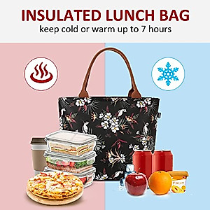 Gloppie Lunch Bag Women Insulated Lunch Box Tote Bag Leakproof Lunch Cooler Meal Prep Tote Purse Lunch Kit Teen Girls Lunch Bags Loncheras para mujer Beach Work 9L White Flower