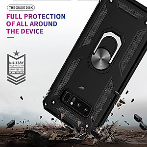 LeYi for Note 8 Phone Case, Samsung Galaxy Note 8 Case with [2 Pack] 3D Curved Screen Protector, [Military-Grade] Magnetic Metal Ring Holder Kickstand Protective Phone Case for Samsung Note 8, Black