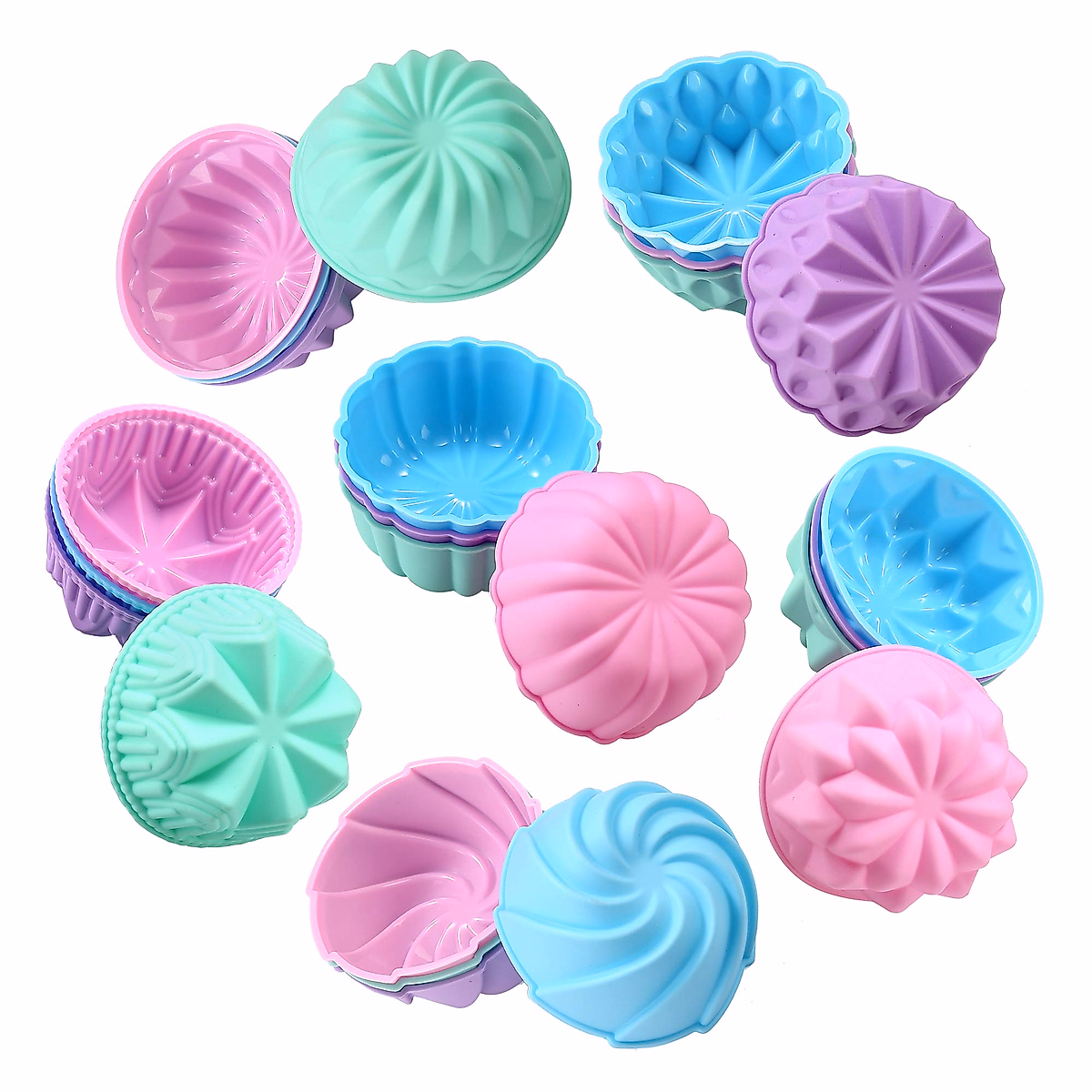 To encounter Silicone Cupcake Baking Cups, Food Grade Non-Stick Silicone Muffin Liners, Reusable 3 Inch Silicone Molds, 6 Shapes Pack of 24