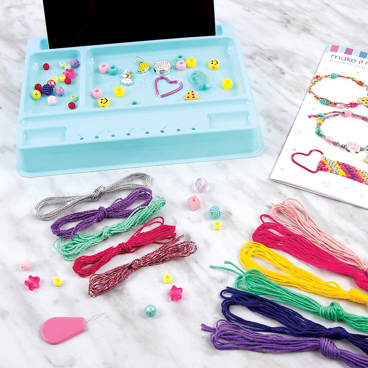Make It Real - Good Vibes Bracelets Kit - DIY Charm Bracelet Making Kit with Case - Friendship Bracelet Kit with Beads, Charms & Thread - Arts & Crafts Bead Kit for Girls - Makes 5 Bracelets