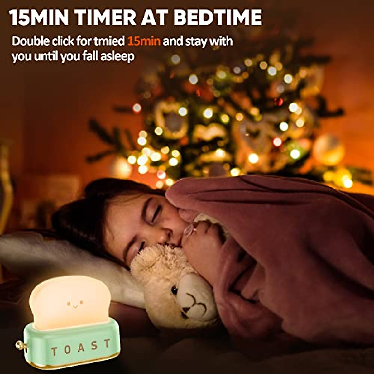 Cute Night Light, Kawaii Toast Night Lamp for Desk Decor, Table, Baby Nursery and Bedroom Room Decor Aesthetic, Dimmable Rechargeable Toaster Bread Lamp Gifts for Teens, Kids, Girls and Boys, Green