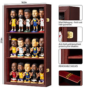 Zmiky Bobblehead Display Case Action Figure Display Case Bobble Head Shadow Box Wall Cabinet for 15 Figurines Display with Lockable Anti Fade Uv Protection for Bobble Head, Action Toy Figures,Mahogany