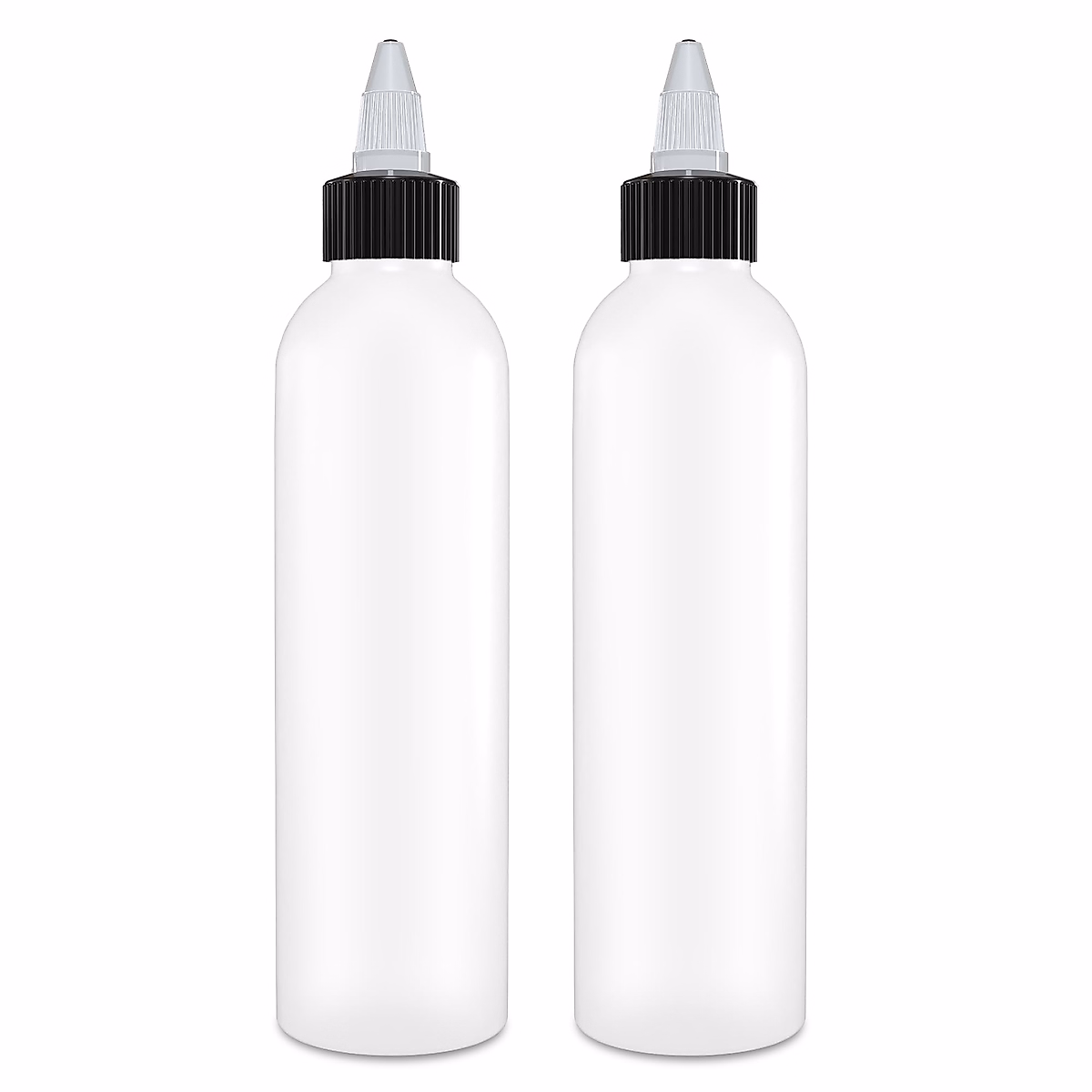 BRIGHTFROM Twist Top Applicator Bottles, Squeeze 6 OZ Empty Plastic Bottles, Refillable, Open/Close Nozzle - Multi Purpose (Pack of 2) (Black)