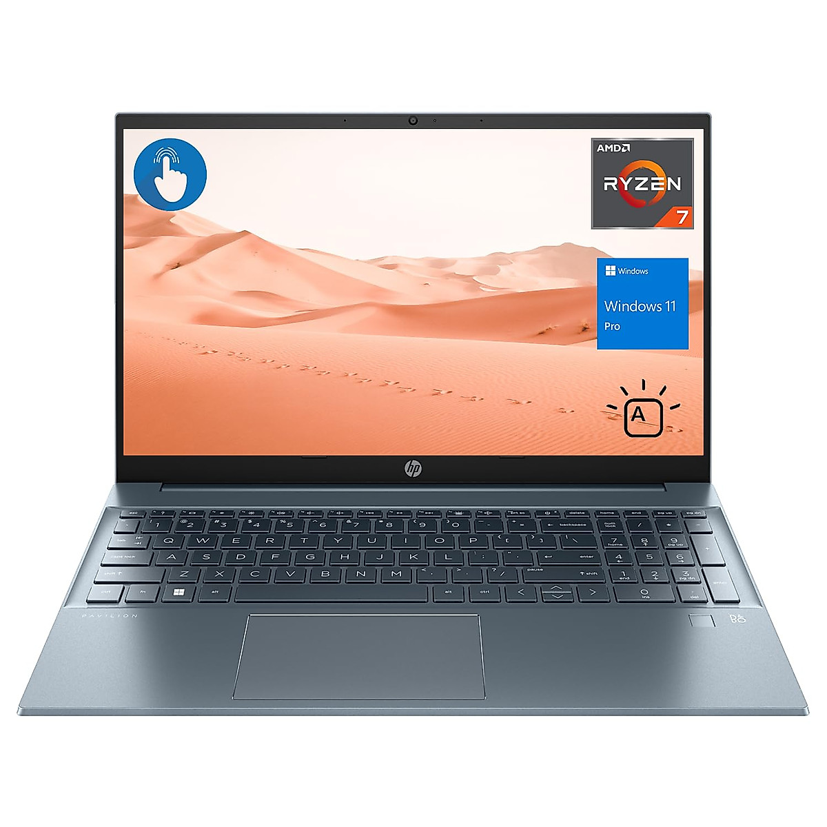 HP Newest Pavilion 15z Business Laptop, 15.6" FHD Touchscreen, AMD Ryzen 7 7730U (Beats i7-1255U), 64GB RAM, 1TB SSD, Webcam, HDMI, Backlit Keyboard, Fingerprint Reader, Wi-Fi 6, Windows 11 Pro, Blue