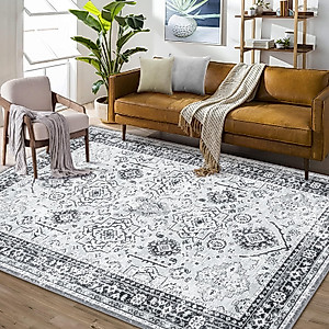 GarveeHome Washable Rugs 8x10 Area Rugs for Living Room Boho Vintage Rugs for Bedroom Indoor Floral Bohemian Oriental Large Rug Soft Non Shedding Stain Resistant Carpet for Dining Room 8'x10' Grey