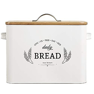 Baie Maison Extra Large White Farmhouse Bread Box for Kitchen Countertop - Breadbox Holder Fits 2+ Loaves - Bread Storage Container Bin - Rustic Bread Keeper Vintage Metal Kitchen Decor for Counter