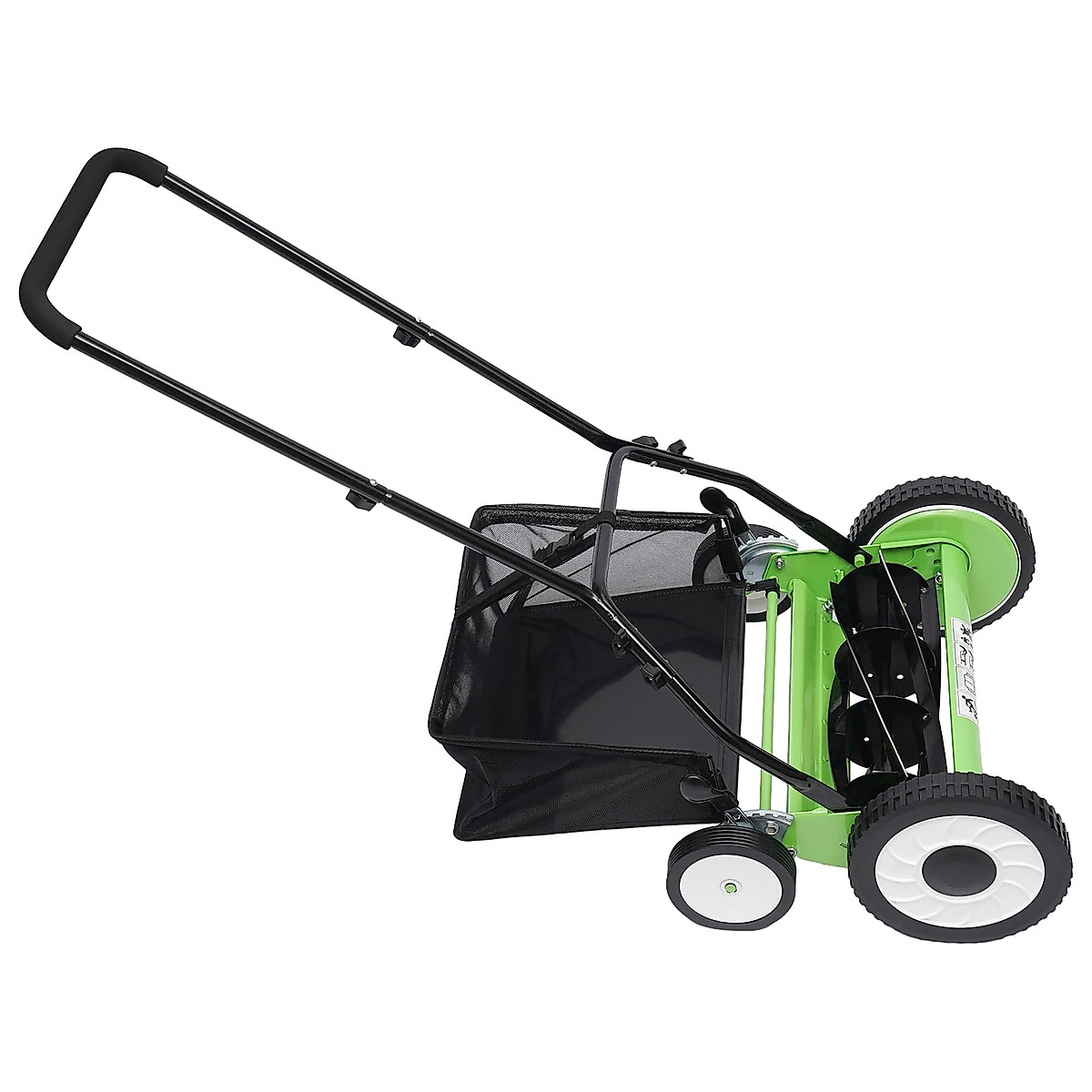 BANLICALI Grass Trimmer, 16-Inch 5-Blade Cordless Manual Reel Lawn Mower with Grass Collection Basket and Wheel, 9-Position Adjustable Height (1.34"-2.52"), Weed Wacker for Home Lawn Edger Green