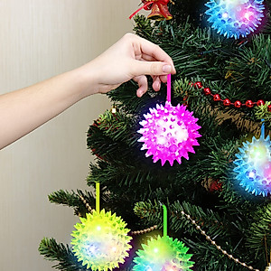 8 Pcs LED Light up Spike Rubber Ball Flashing Light up Bouncy Balls Toy Light up Ball Elastic Light up Sensory Balls Teens Party Favor Sets Soft Colorful Cool Bouncy Stress Ball Fidget Ball Toys