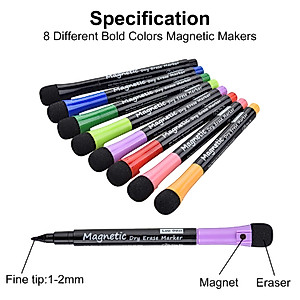 Browill Magnetic Dry Erase Markers, (8 pk) Dealkits Low Odor White Board Markers Whiteboard Markers with Erasers for Kids Teacher Supplies for Classroom Work on White Board, Calender, Fine Tip Point