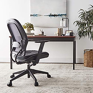 SPACE Seating AirGrid Back and Padded Bonded Leather Seat, 2-to-1 Synchro Tilt Control, Adjustable Arms, Nylong Base Adjustable High Back Managers Chair, Black