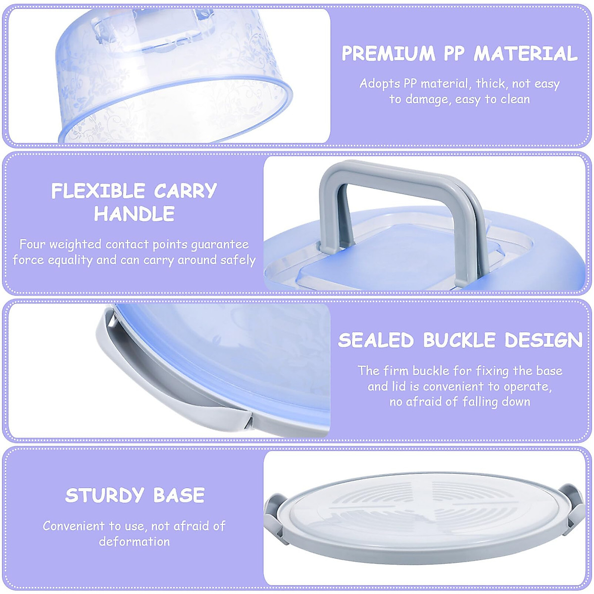 DOITOOL Round Cake Carrier with Handle Two Sided Cake Holder, Plastic Cake Keeper with Cover, Portable Cake Container Cake Stand Fits 9 Inch Cake, Pies, Cookies, Nuts, Muffins
