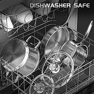 Meythway 𝐔𝐏𝐆𝐑𝐀𝐃𝐄 Pots and Pans Set Non Toxic, 16PCs Stainless Steel Cookware Set with Steamer, Kitchen Induction Cookware with Utensil Sets, Pot Protectors and Apron For Oven & Dishwasher Safe