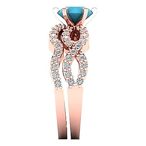 Clara Pucci 1.65ct Round Cut Laser Engraving Halo Split Shank Turquoise Designer Statement Curved Ring Band Set 18K Rose Gold Size 3.5
