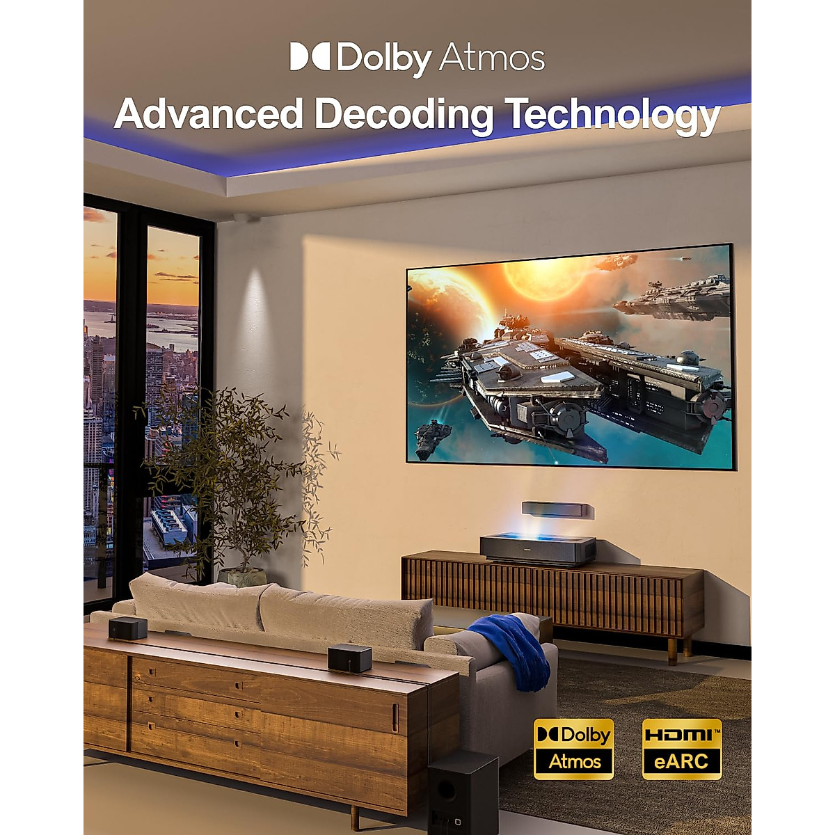 ULTIMEA 5.1 Sound Bar Compatible with Dolby Atmos, Peak Power 410W, Sound Bar for Smart TV with Subwoofer, 3D Surround Sound System for TV, Surround and Bass Adjustable Home Theater, Poseidon D60