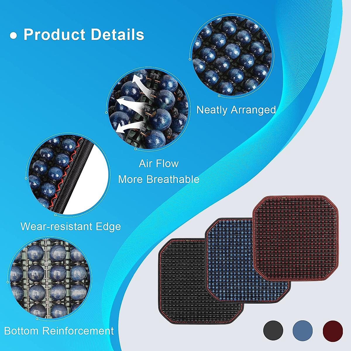 JDbezuge Wood Beaded Car Seat Cover for Cars Trucks, Summer Cooling Seat Cushion, Airflow Car Seat Beads Cover Pad(Blue)