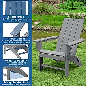Folding Adirondack Chair Weather Resistant Foldable Fire Pit Chairs HDPE Outdoor Adirondack Chair for Patio Front Porch Pool Garden Deck Fire Pit Outside, Light Grey
