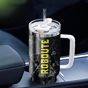 WAZONE Personalized Fishing 40oz Tumbler with Handle and Straw Lid Can't Work Today My Arm Is In A Cast Stainless Steel Travel Mug Birthday Christmas Gifts for Men Fisherman Fishing Lovers