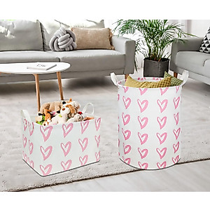 CLOCOR Rectangular Pink Storage Basket Empty,Heart Print Basket for Kids,Waterproof Storage Basket with Handles,Gift Basket(Pink Heart)