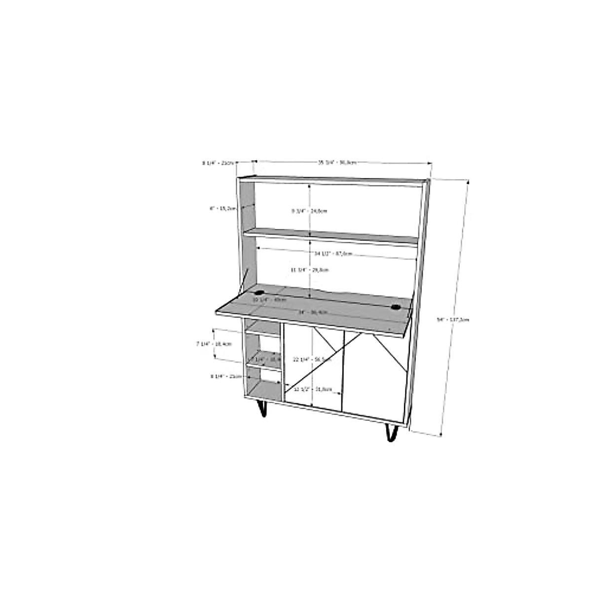 Nexera 611057 Slim Bar Cabinet, Secretary Bookcase Desk with Storage