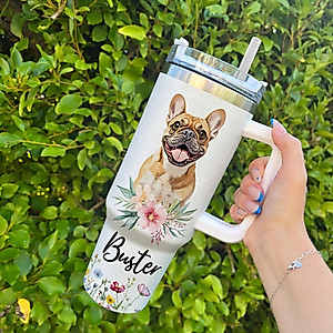 Hyturtle Personalized Dog Mom Gifts For Women on Mothers Day Birthday, 40oz Tumbler with Handle and Straw for Dog Lovers, Best Gift Idea for Fur Mama Custom Photo Stainless Steel Travel Cup With Lid